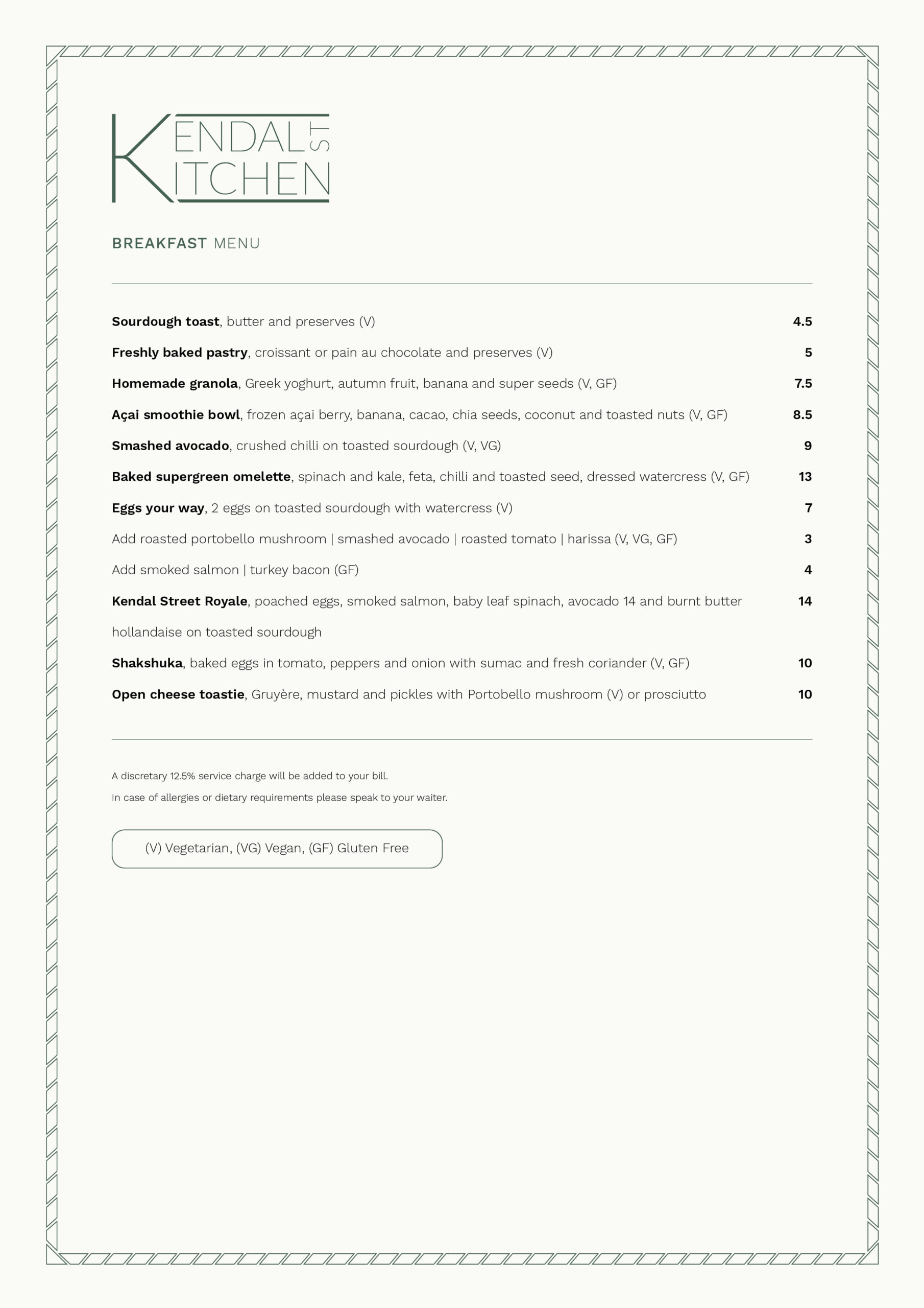 Breakfast Menu - Kendal Street Kitchen